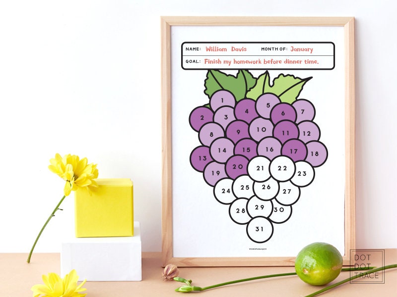 Printable Family Grape Goal Chart: Monthly Tracker (digital Download ...