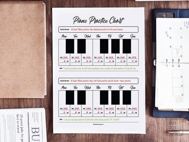 Printable Piano Practice Chart Piano Practice Log Piano Practice ...
