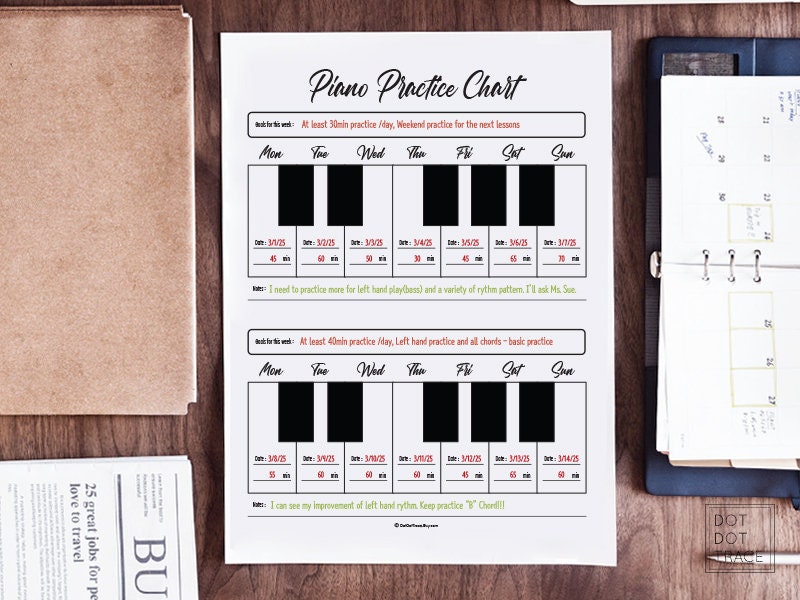 Printable Piano Practice Chart Piano Practice Log Piano Practice ...