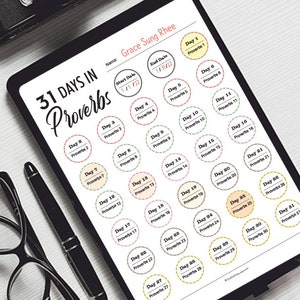 31 Days in Proverbs Reading Log: Bible Tracker (JPG Digital Download ...