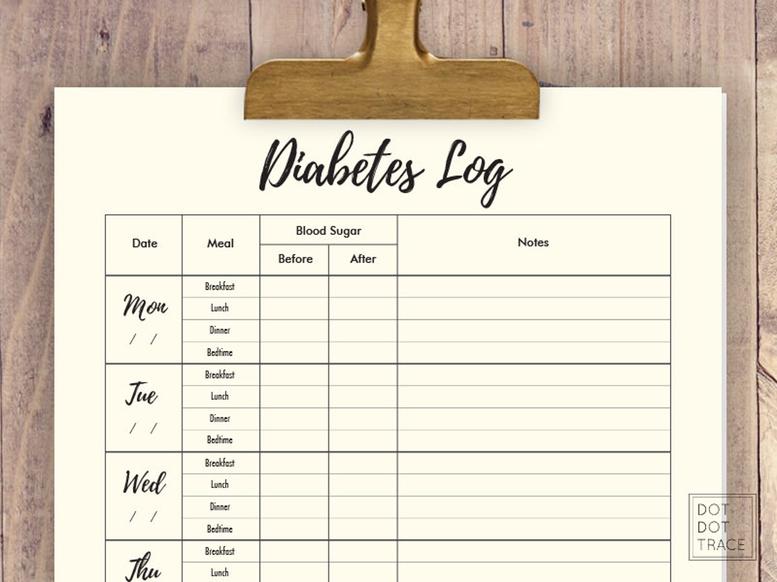 Printable Diabetes Log Template Daily Diabetes Tracker Daily | Etsy