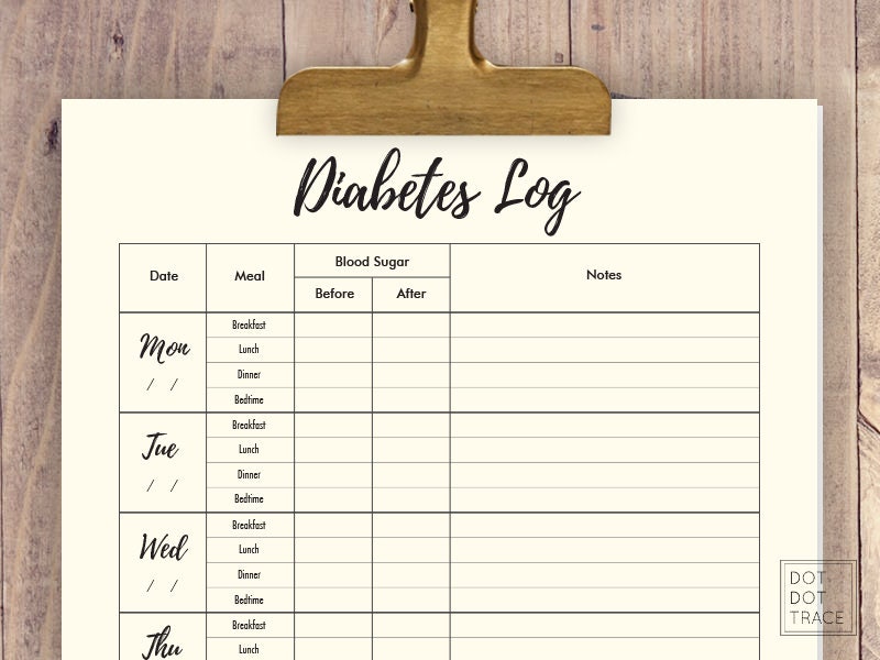Printable Diabetes Log Template Daily Diabetes Tracker Daily | Etsy