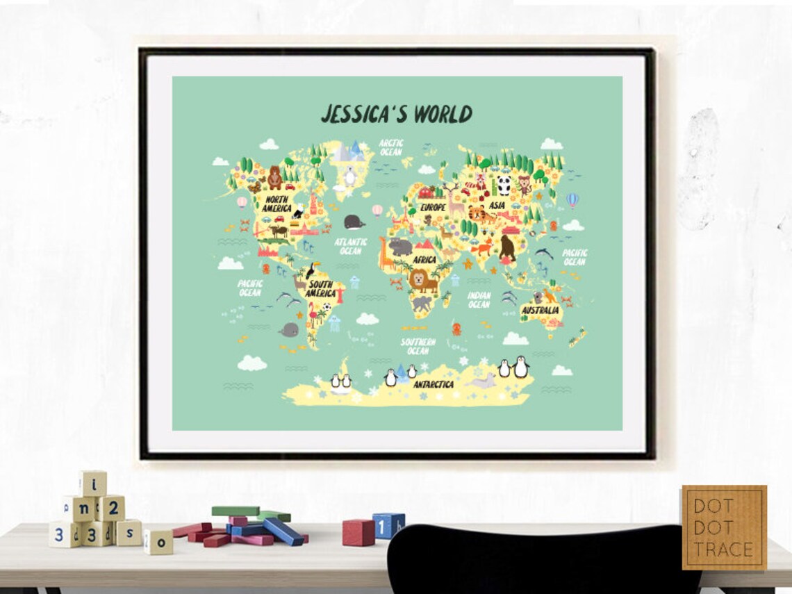 Personalized World Map for Kids Custom World Map for Kids | Etsy