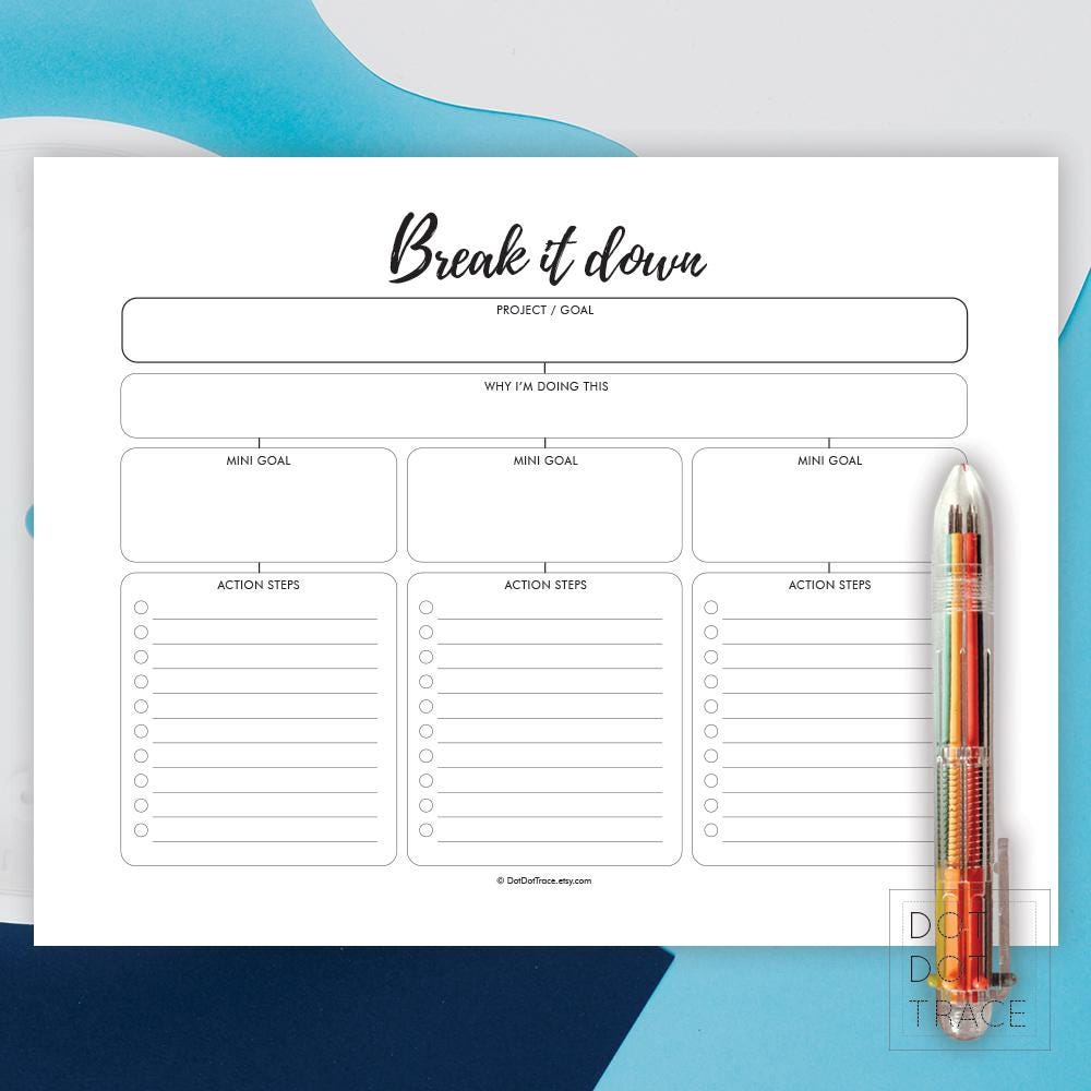 Printable Break It Down Planner: Goal Tracker (letter & A4) (digital ...