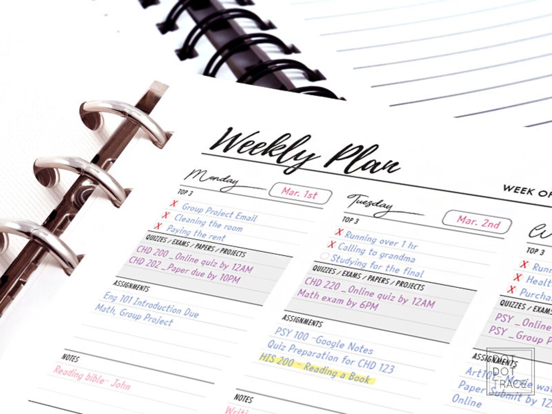 Printable Student Weekly Planner Weekly Planner for College Student ...