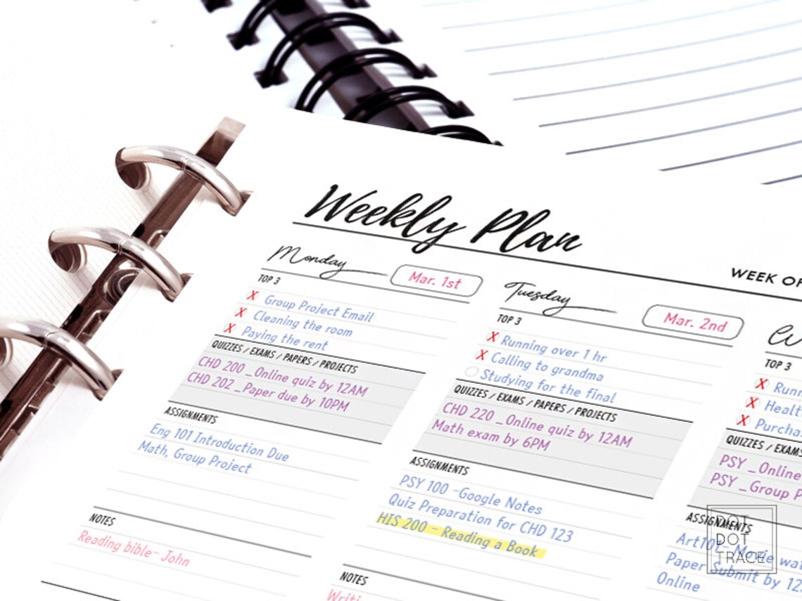 Printable Student Weekly Planner Weekly Planner for College - Etsy