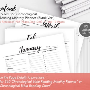 Printable Chronological Bible Reading Planner: Monthly 365-day Guide ...