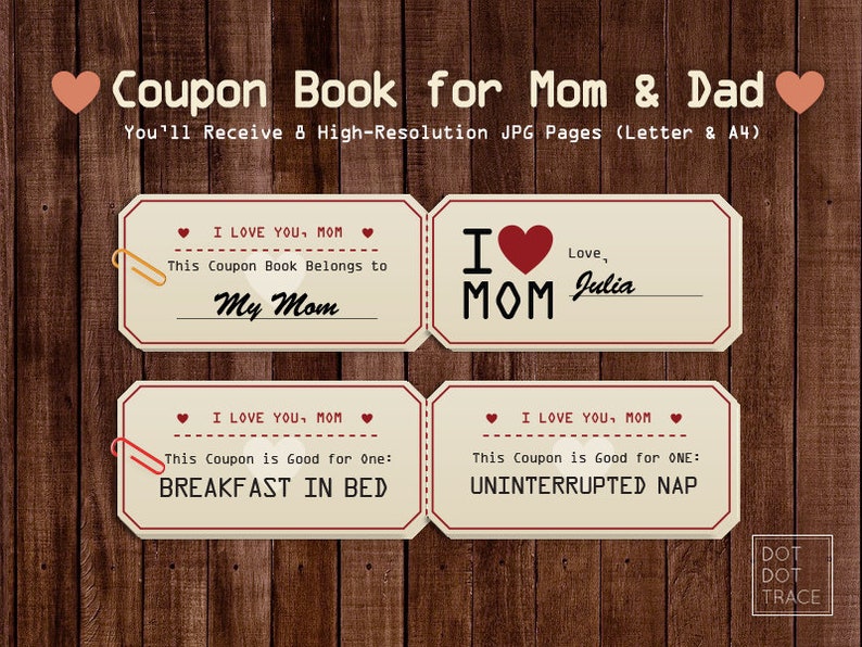 Printable Coupon Book for Mom & Dad Coupon Book for Parents Coupon Book ...
