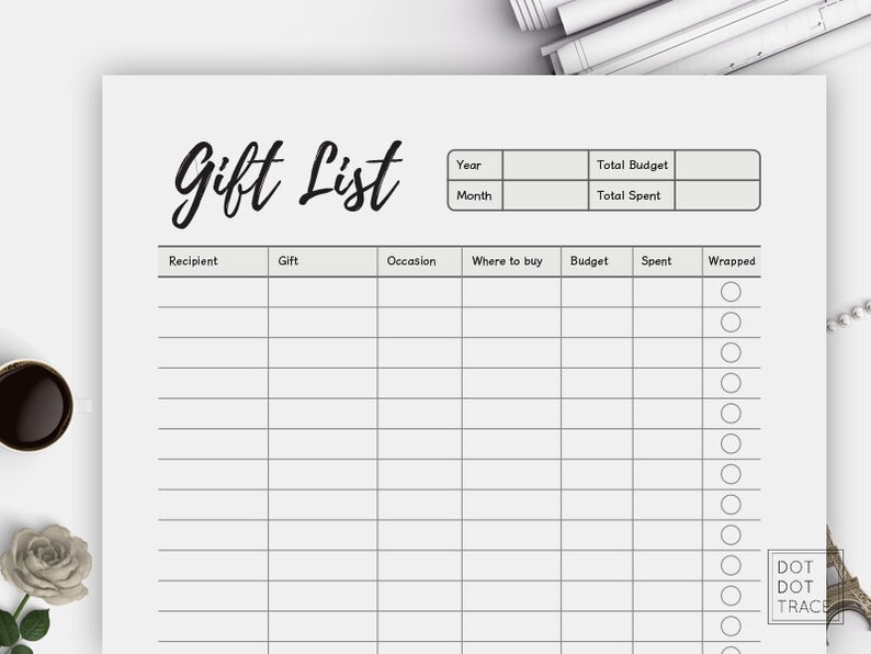 Printable Gift List Planner: Monthly Budget Tracker (letter & A4 ...