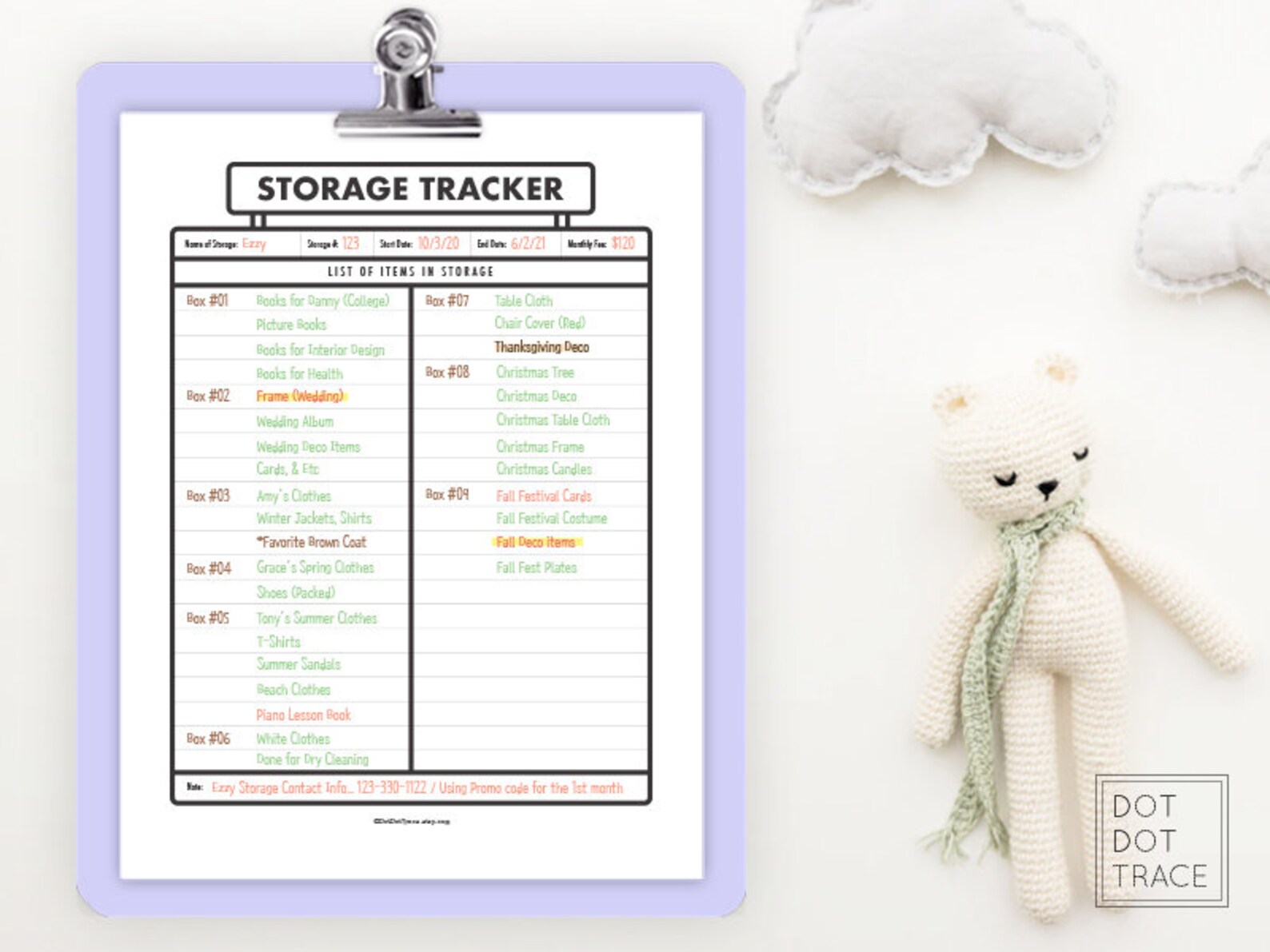 Printable Storage Tracker List Moving Tracker Storage Box List of Boxes ...