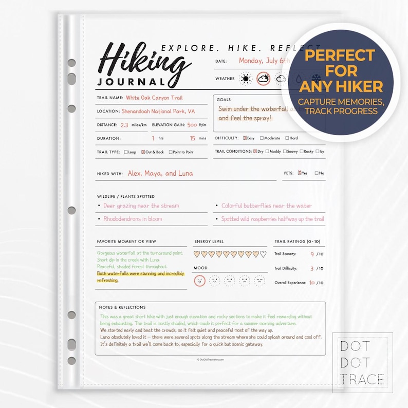 Printable Hiking Journal: Trail Tracker & Adventure Planner (PDF ...
