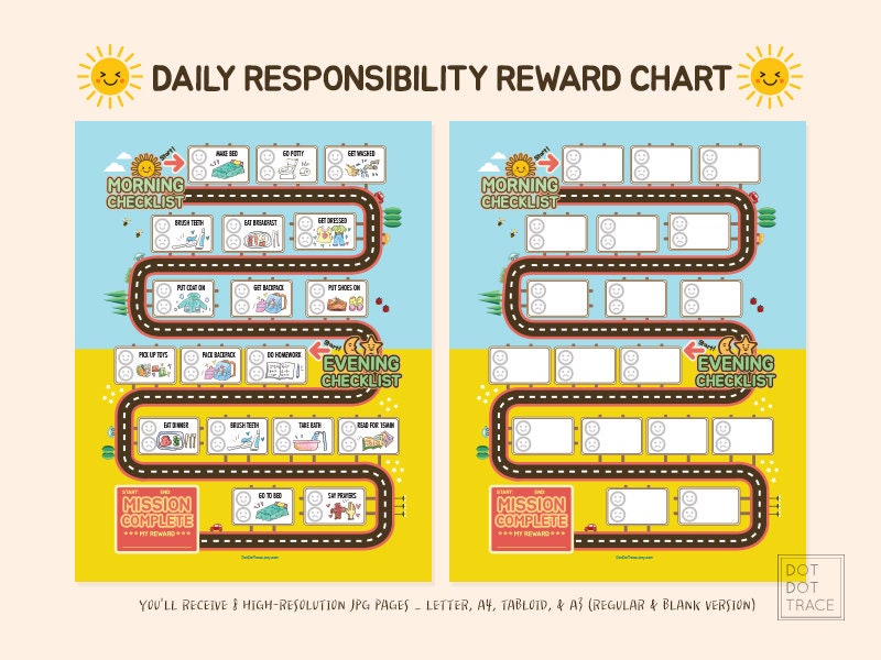 Daily Responsibility Reward Chart for Kids Kid's Routine | Etsy