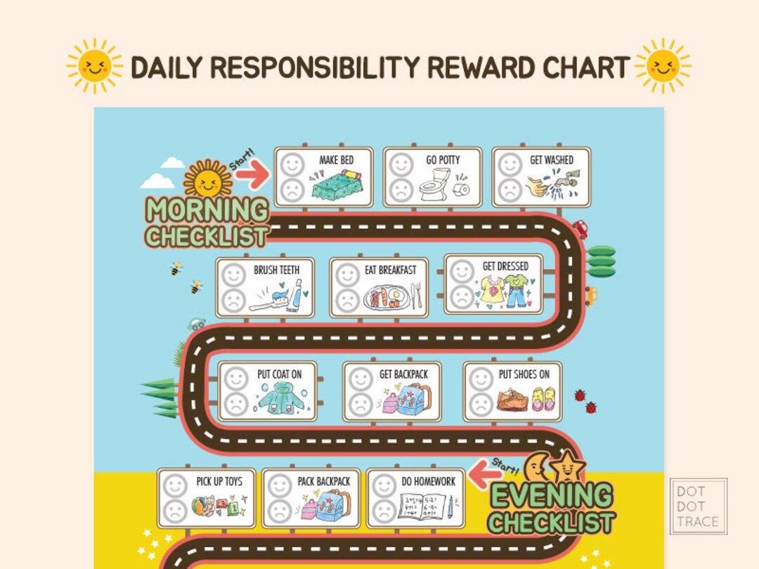 Daily Responsibility Reward Chart for Kids Kid's Routine Charts Kid's ...