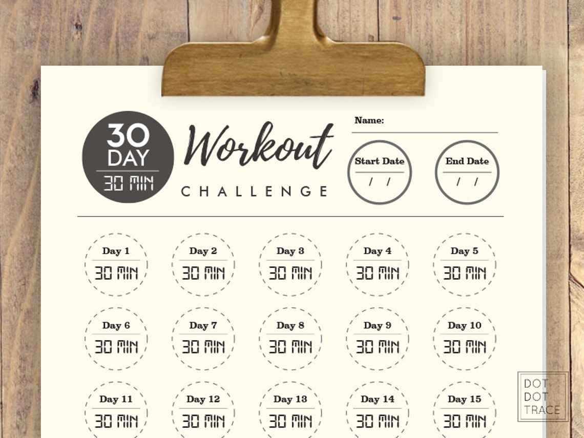 Printable 30 Day 30 Min Workout Challenge Daily 30min Workout - Etsy