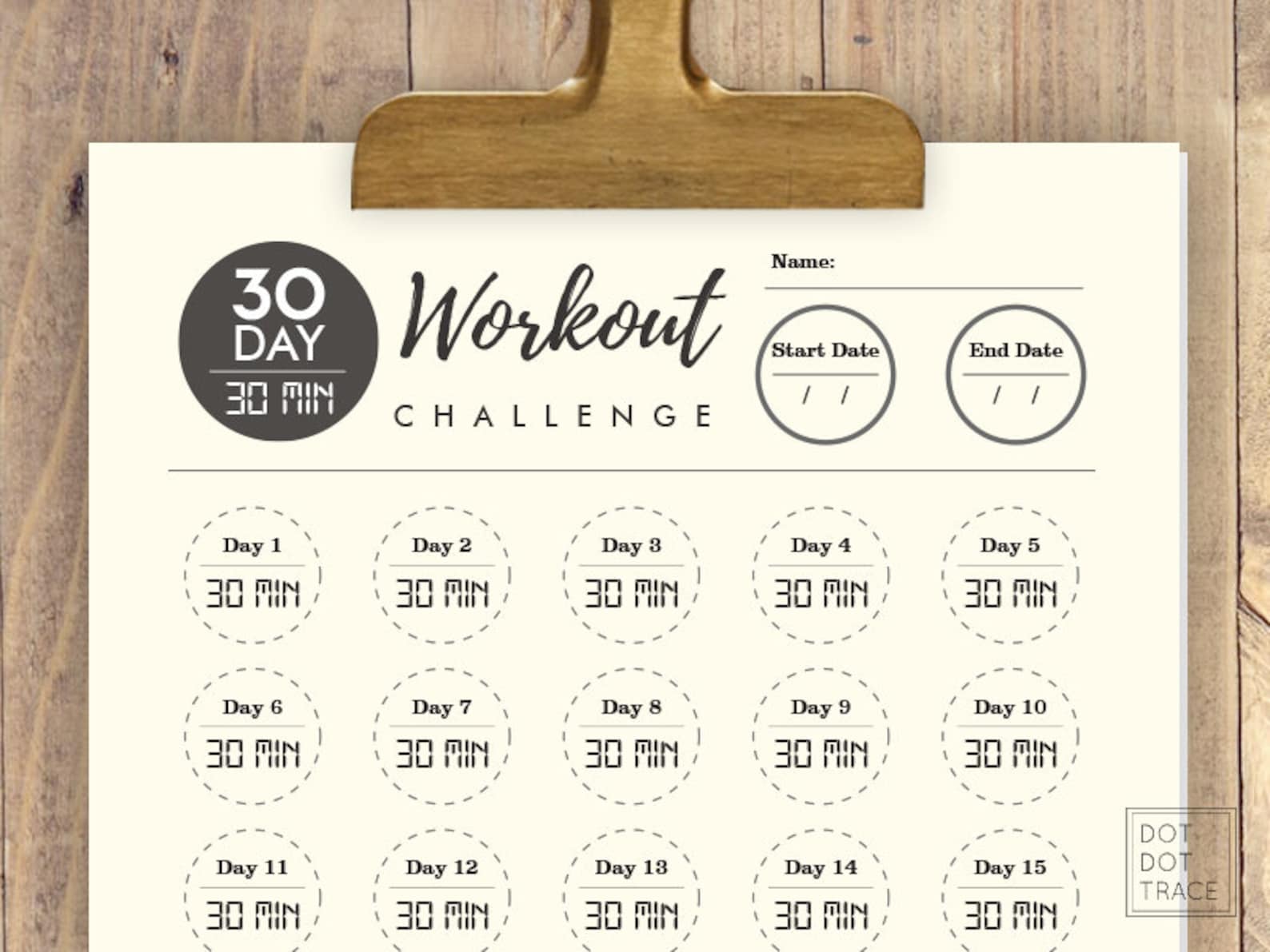 Printable 30 Day 30 Min Workout Challenge Daily 30min Workout Challenge ...