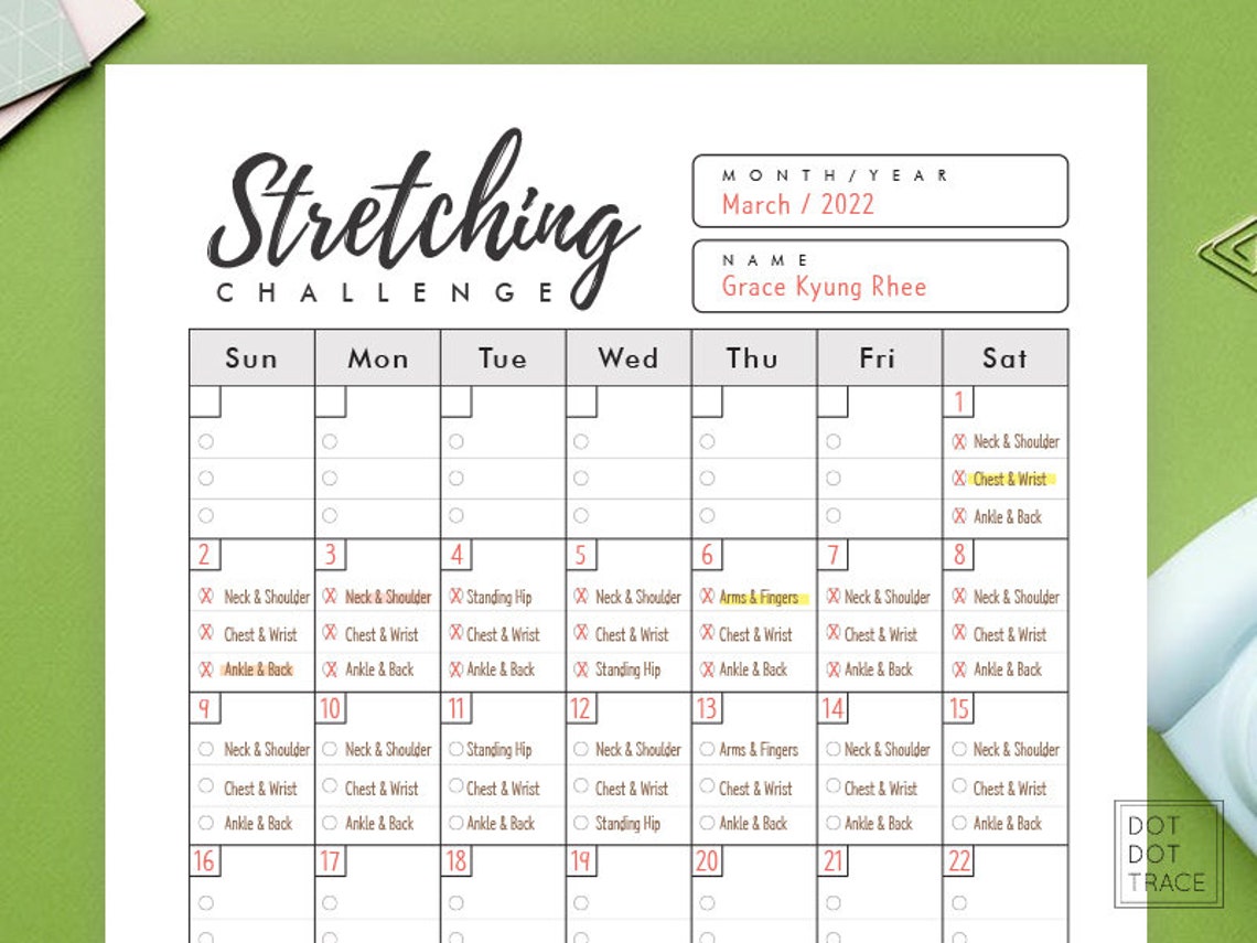 Printable Monthly Stretching Challenge Stretch Your Body - Etsy