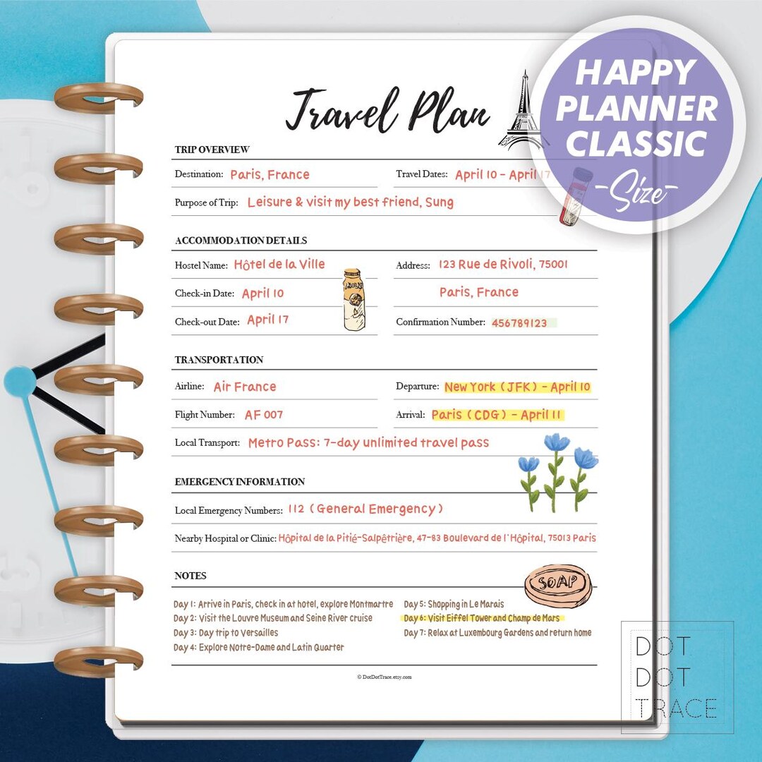 Printable Ultimate Travel Planner [happy Planner Classic] One-page ...