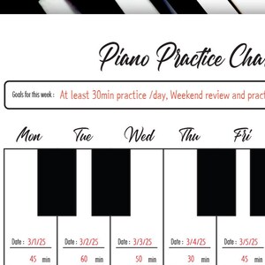 Printable Weekly Piano Practice Chart Piano Practice Log Piano Practice ...