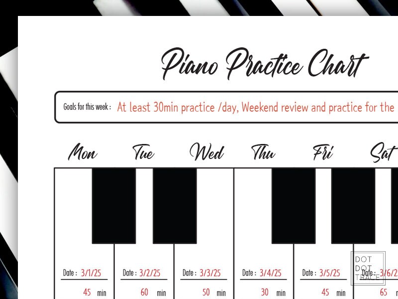 Printable Weekly Piano Practice Chart Piano Practice Log Piano Practice ...