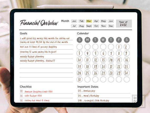 Printable Monthly Financial Overview Monthly Budget Planner - Etsy