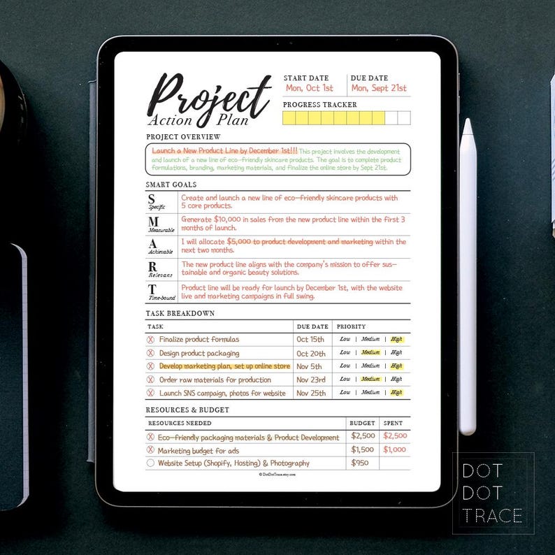 Printable Project Action Plan Template Digital Planner for Students ...