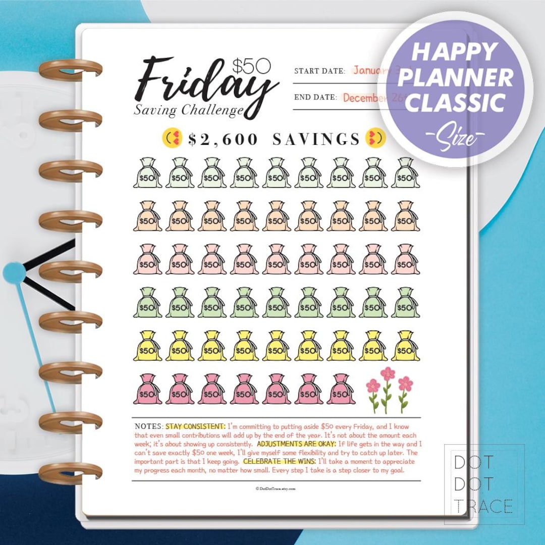 Printable 50 Dollar Friday 52-week Savings Challenge [happy Planner ...