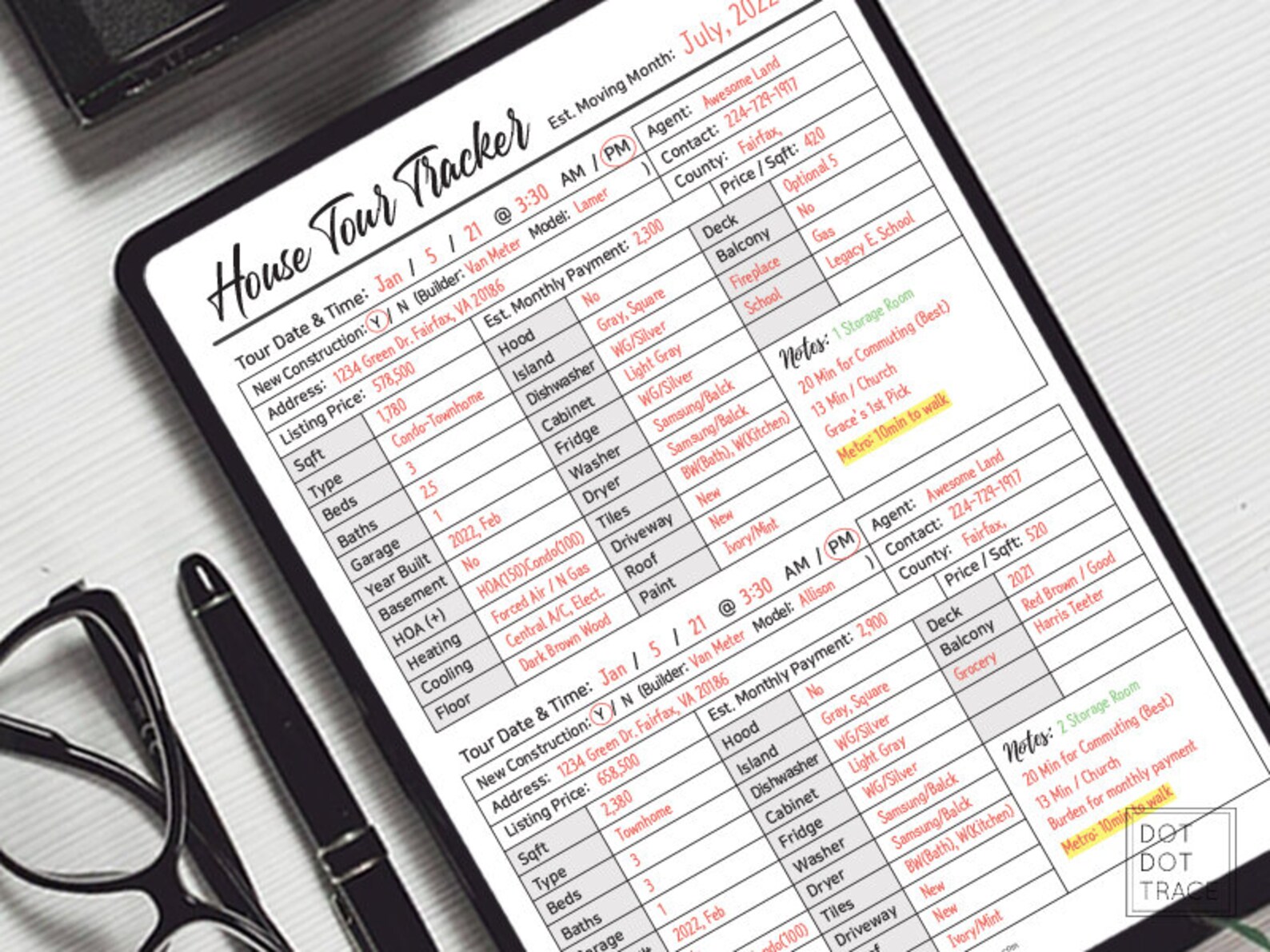 Printable House Tour Tracker Moving Planner Buying House Plan Moving ...