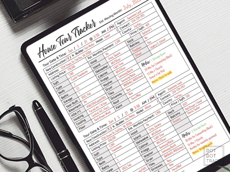 Printable House Tour Tracker Moving Planner Buying House Plan Moving ...