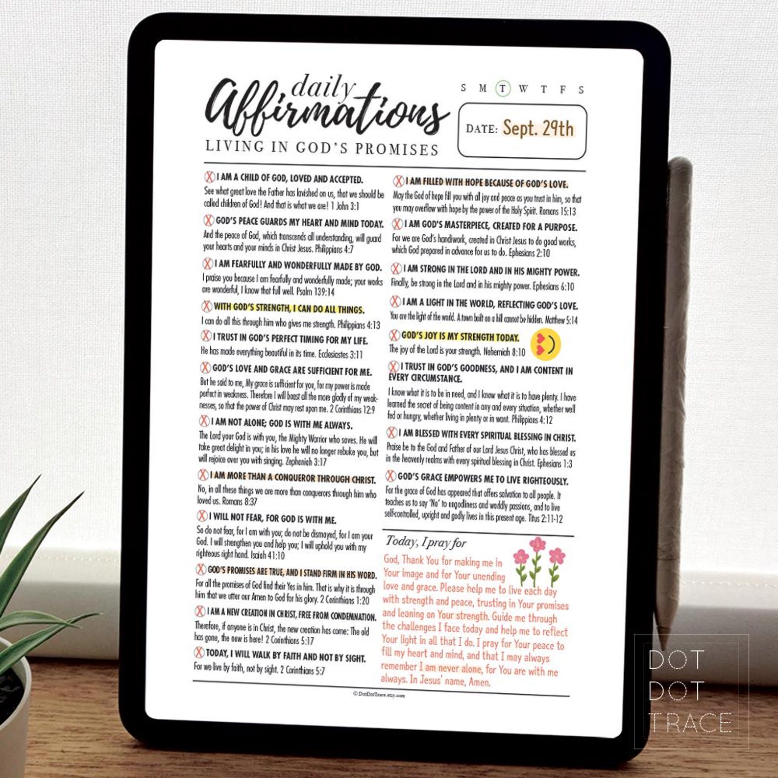 Christian Affirmations Printable With Bible Verses (PDF) - Etsy
