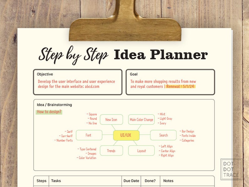 Printable Step by Step Idea Planner Idea Planner Brainstorming | Etsy