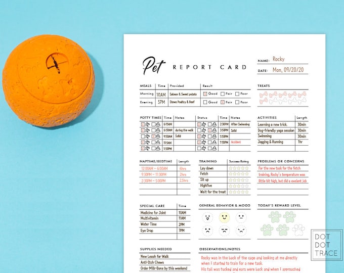 Printable Pet Report Card Template, Dog Report Card, Daily Pet Care ...