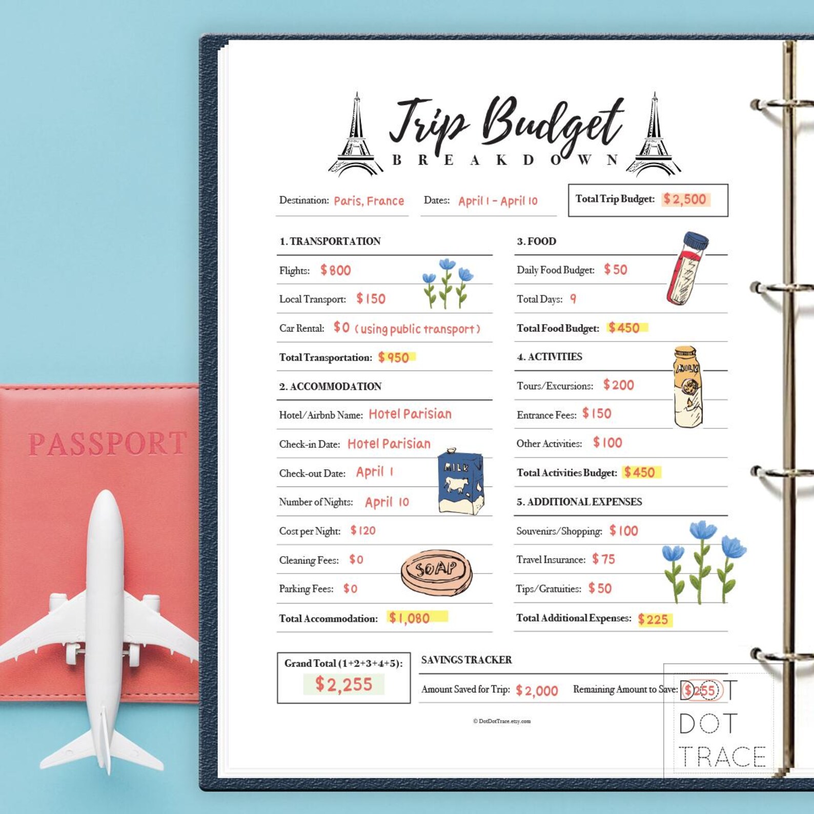 Printable Trip Budget Planner: Travel Cost Estimator (PDF) - Etsy