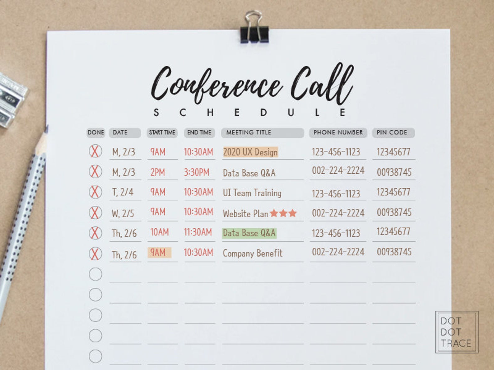 Printable Conference Call Schedule Template Conference Call Log ...