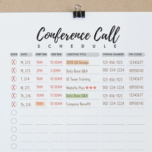 Printable Conference Call Schedule Template (letter & A4) (JPG Download ...