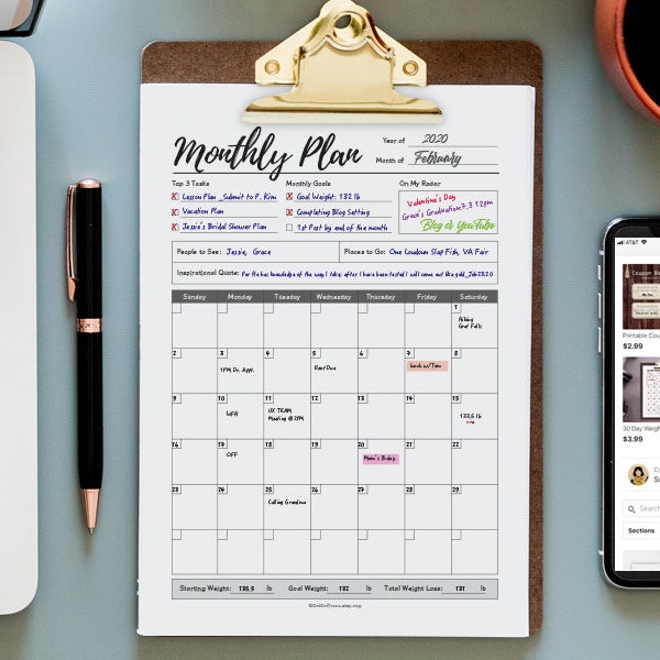 Monday Start Printable Weekly Planner Daily Planner 7 Day Planner Work ...