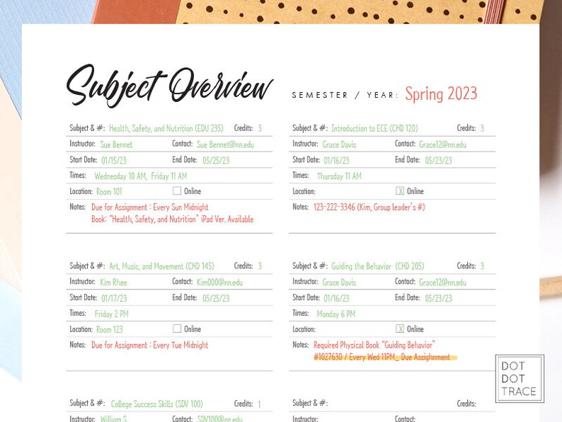 Printable Subject Overview Simple Ver. College Course Overview Semester ...