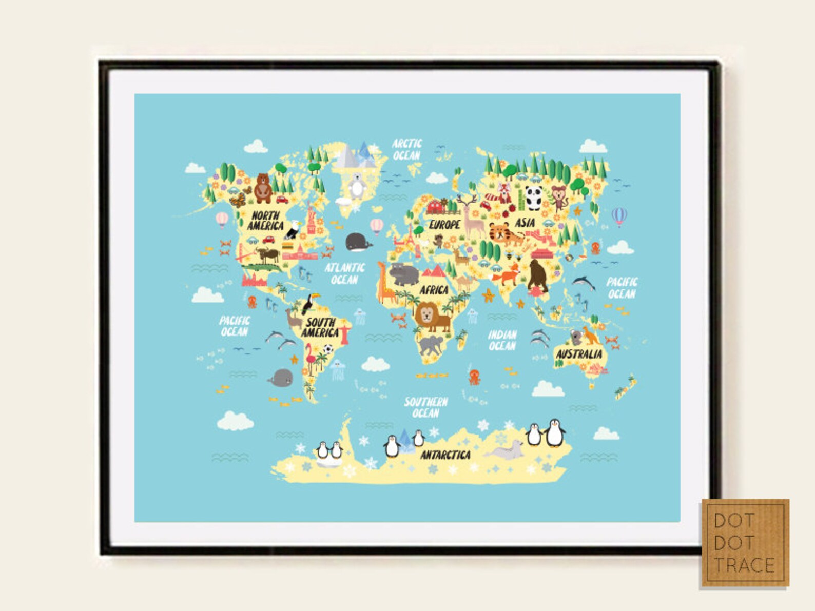 World Map for Kids Kid's World Map Kid's Animal World Map Poster ...
