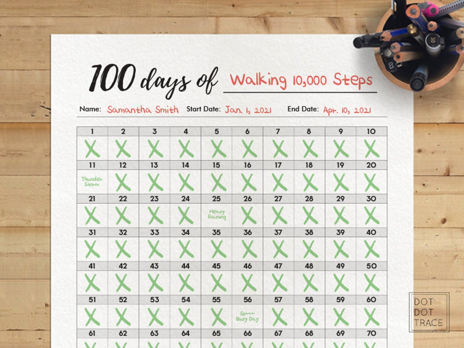 Printable 100 Days of Challenge 100 Day Goal Planner 100 Days of Habit ...