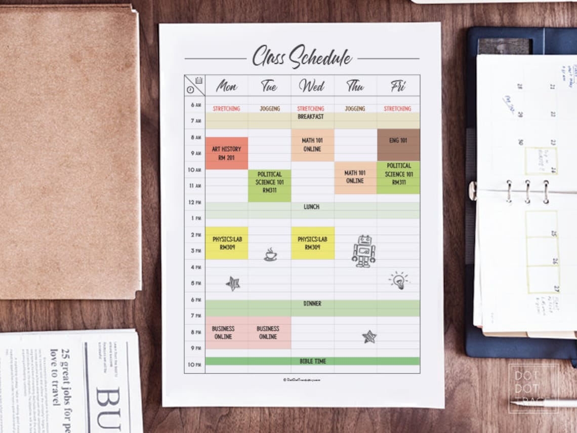 Printable Class Schedule monfri Weekly Planner 6 Day - Etsy