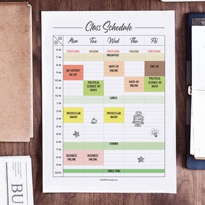 Printable Class Schedule (mon~fri) Weekly Planner 6 Day Planner Study ...