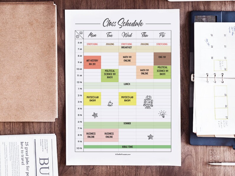 Printable Class Schedule monfri Weekly Planner 6 Day - Etsy