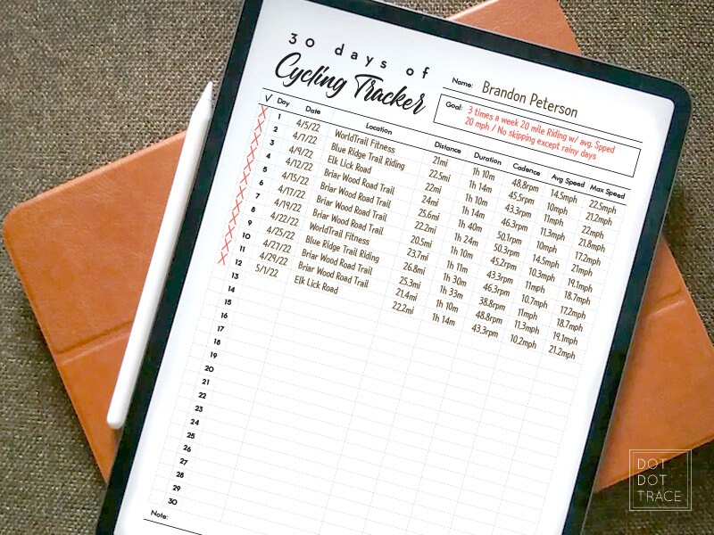 Printable 30 Days of Cycling Tracker Cycling Log Bike Riding Log ...