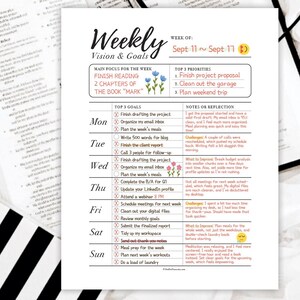 Printable Weekly Vision & Goals the Focused Week Planner Weekly Goal ...