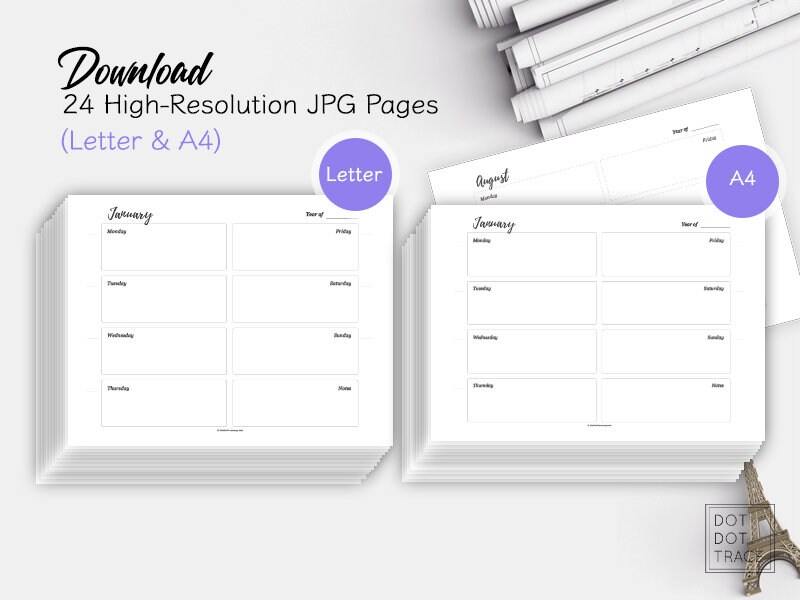 Printable Horizontal 12 Month Planner Monthly Planner Work - Etsy