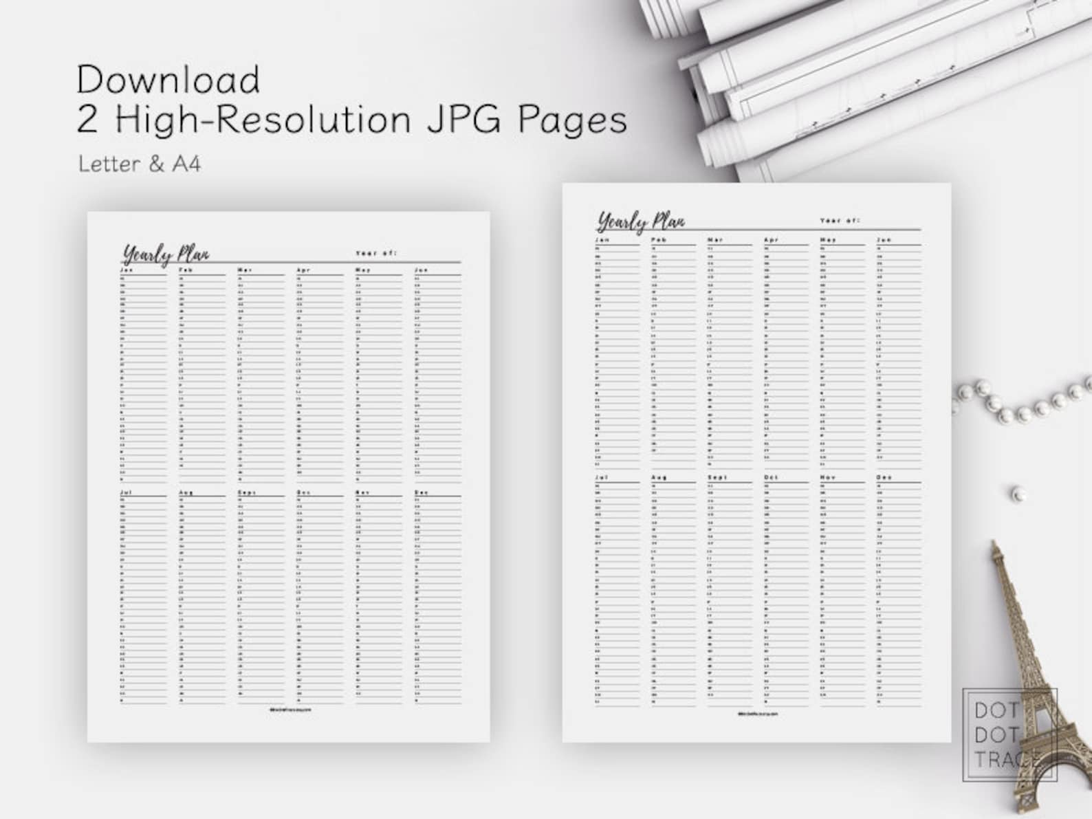 Printable Yearly Planner_year at a Glance letter & A4 Monthly Planner ...