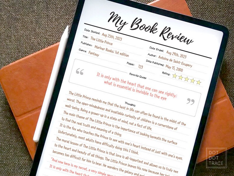 Printable Book Review Log Template (JPG Download) - Etsy