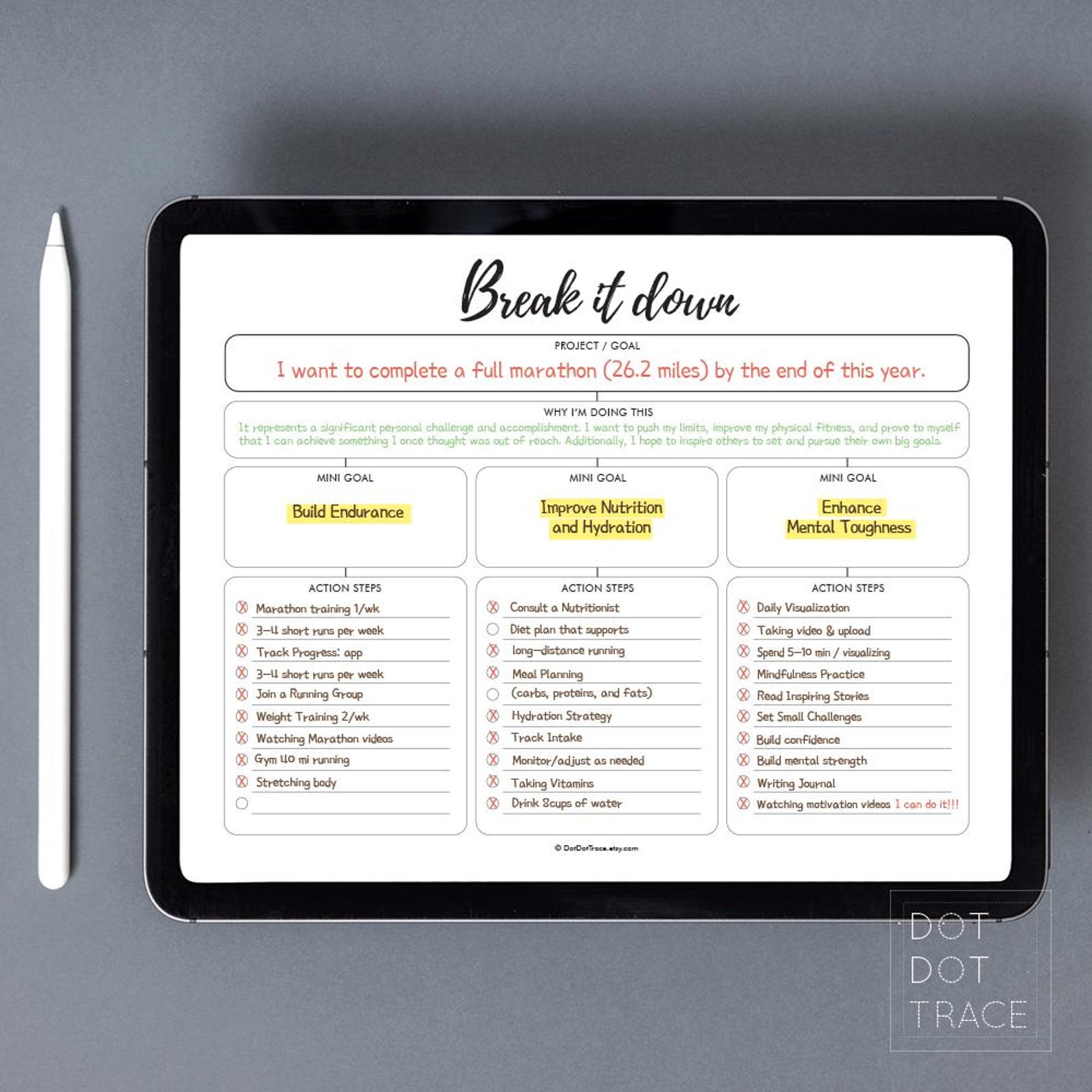 Printable Break It Down Planner: Goal Tracker (letter & A4) (digital ...