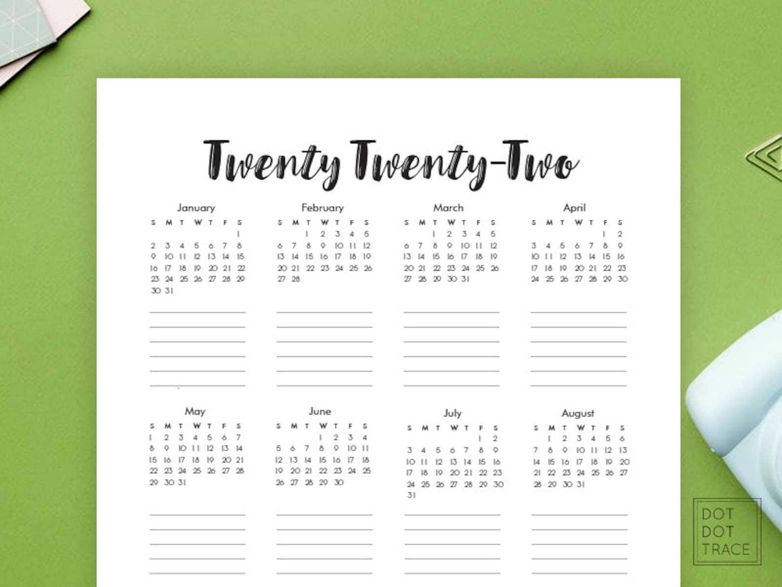 Printable 2022 Calendar Twenty Twenty Two Yearly Planner 2022 - Etsy