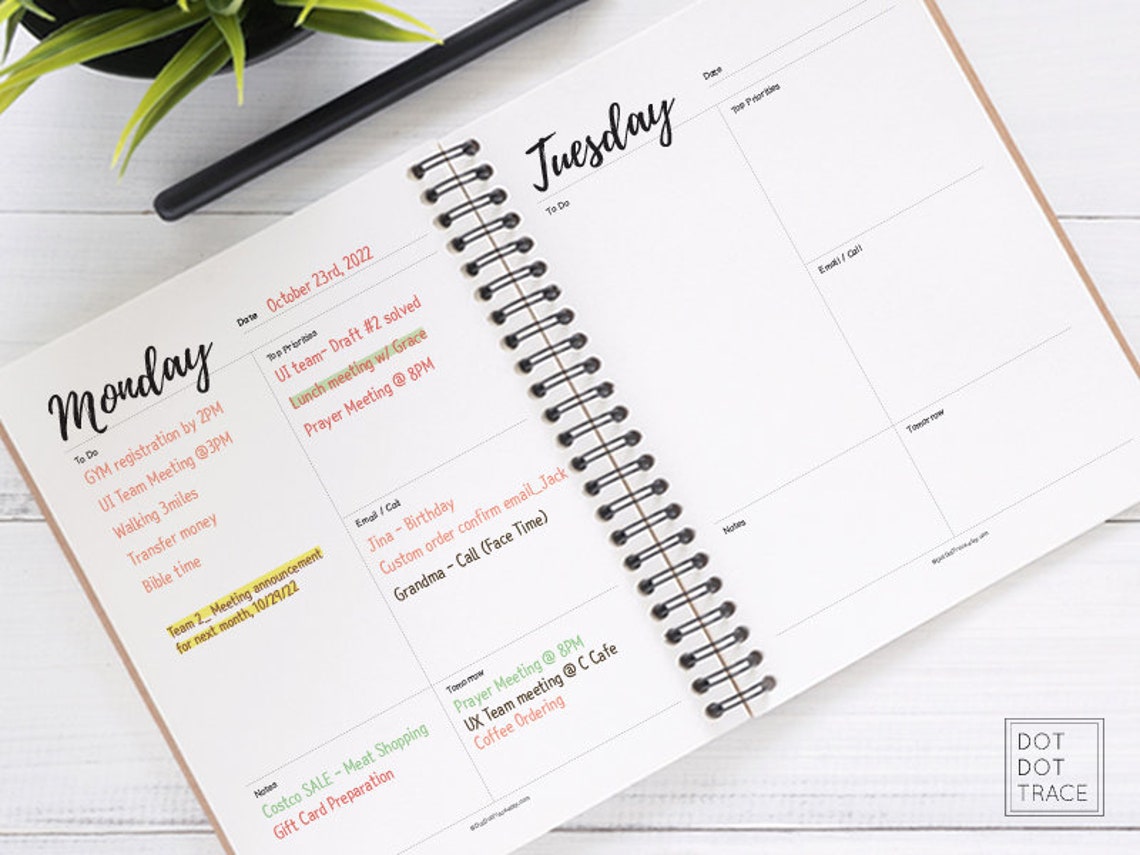 Printable Minimal 7 Day Planner Daily Planner Day Planner Work - Etsy