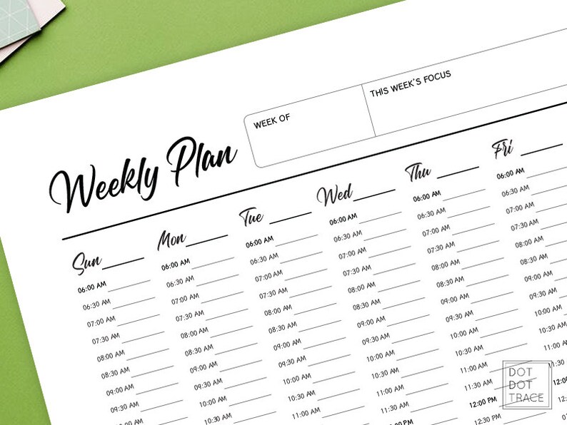 Printable 30 Min Intervals Weekly Planner 7 Day Planner Daily Planner ...